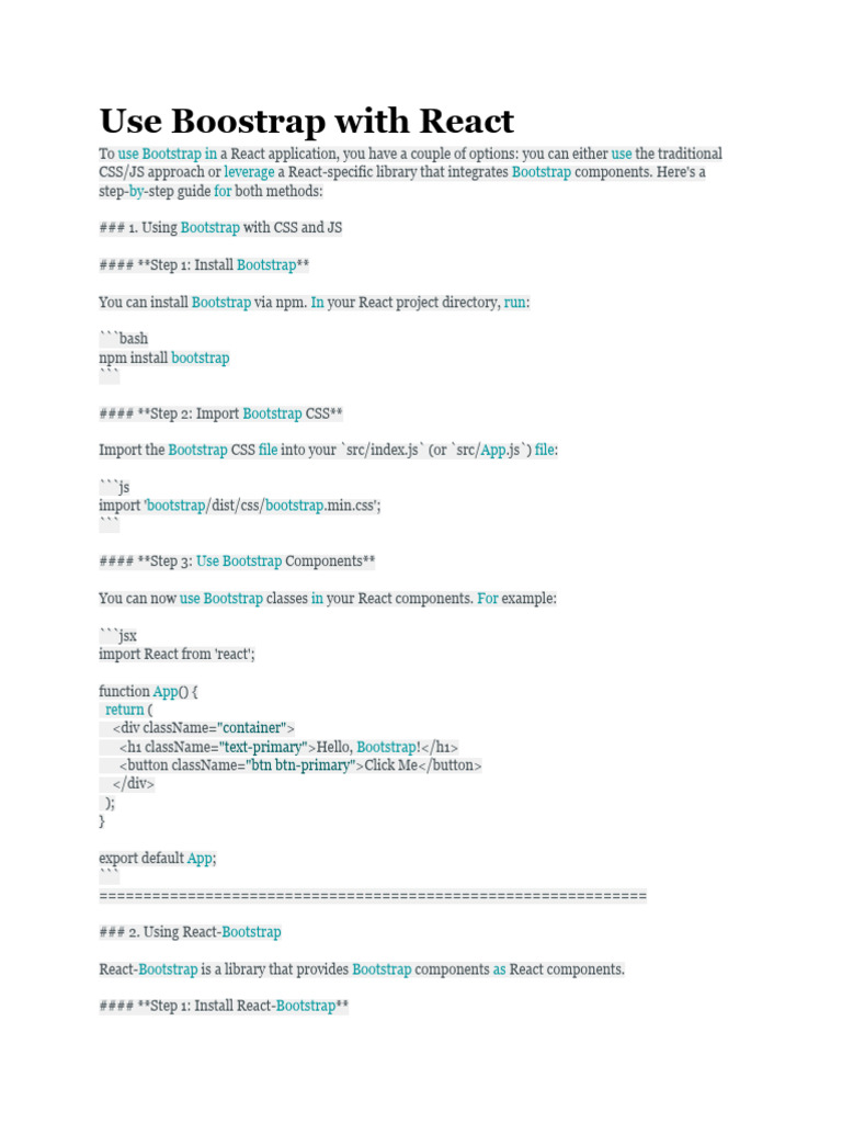 Use Boostrap With React | PDF