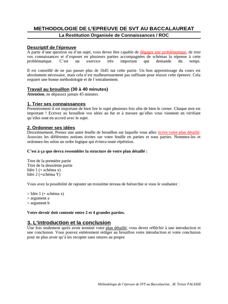 Methodologie de l’Epreuve de Svt Au Baccalaureat | PDF