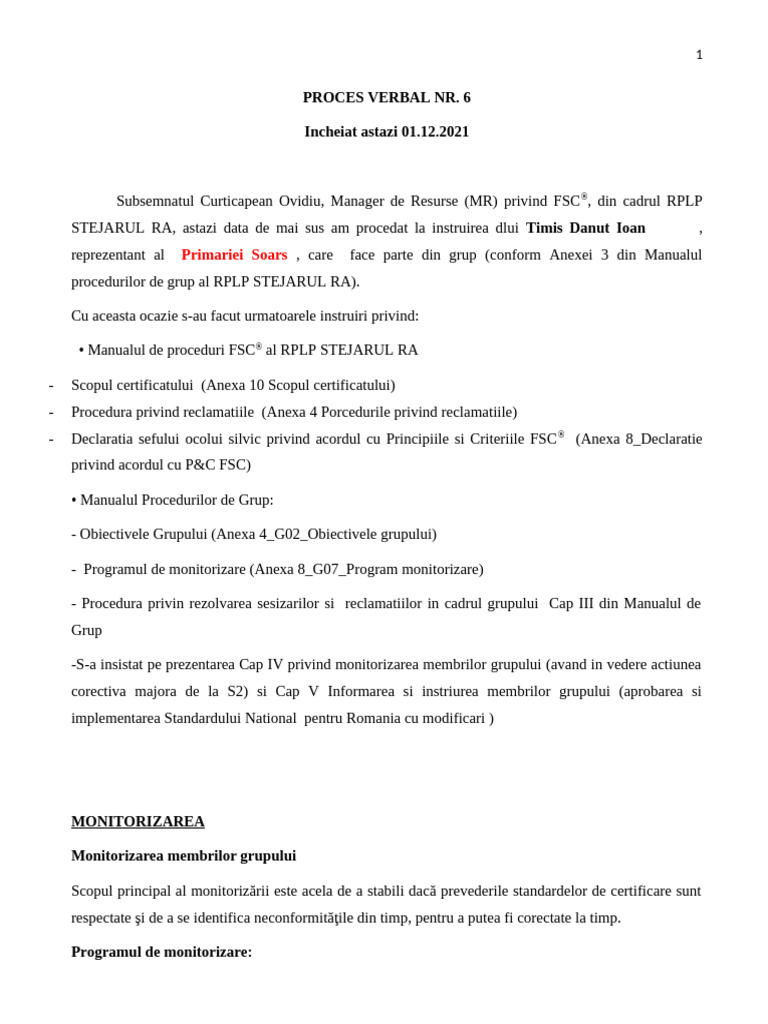Anexa 15 - PV Instruire Membru Grup | PDF