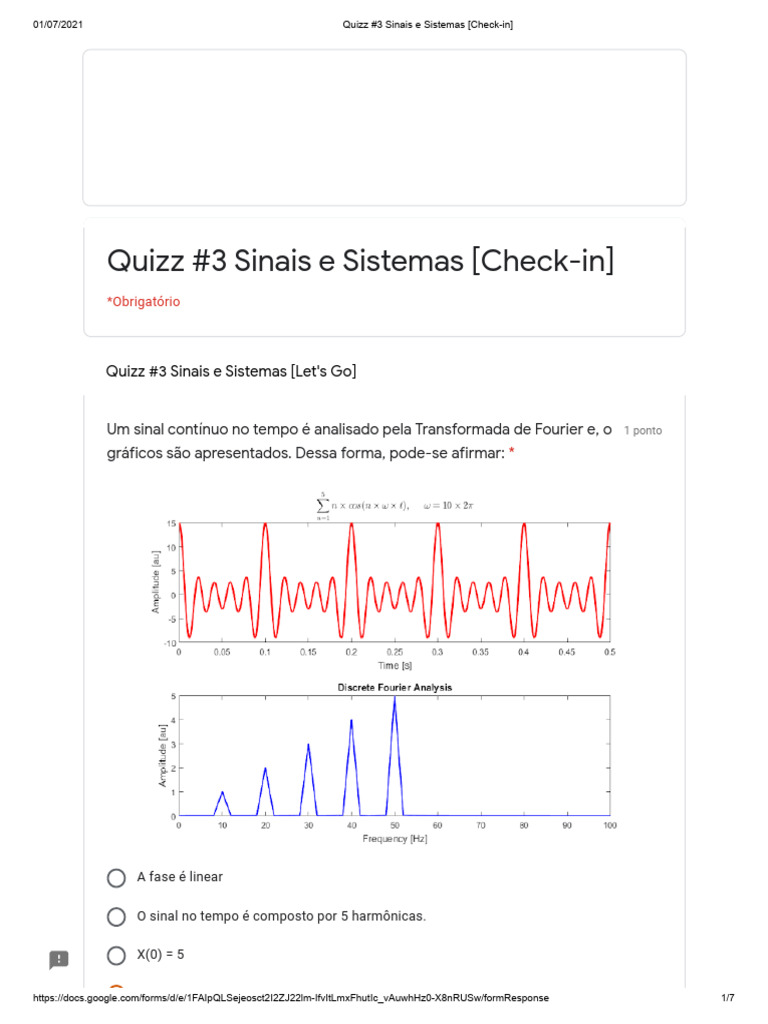 Quizz #3 Sinais e Sistemas (Check-In) | PDF