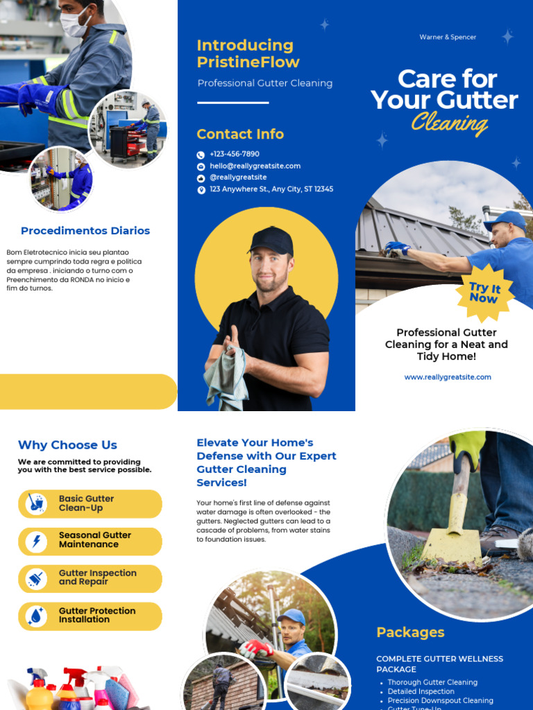 Blue White Modern Gutter Cleaning Z-Fold Brochure | PDF