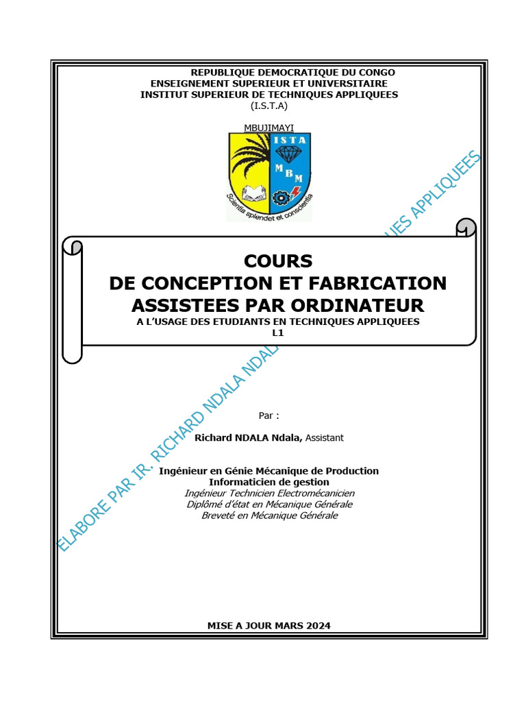 Cours de Conception Et Fabrication Assistees Par Ordinateur A L'usage ...