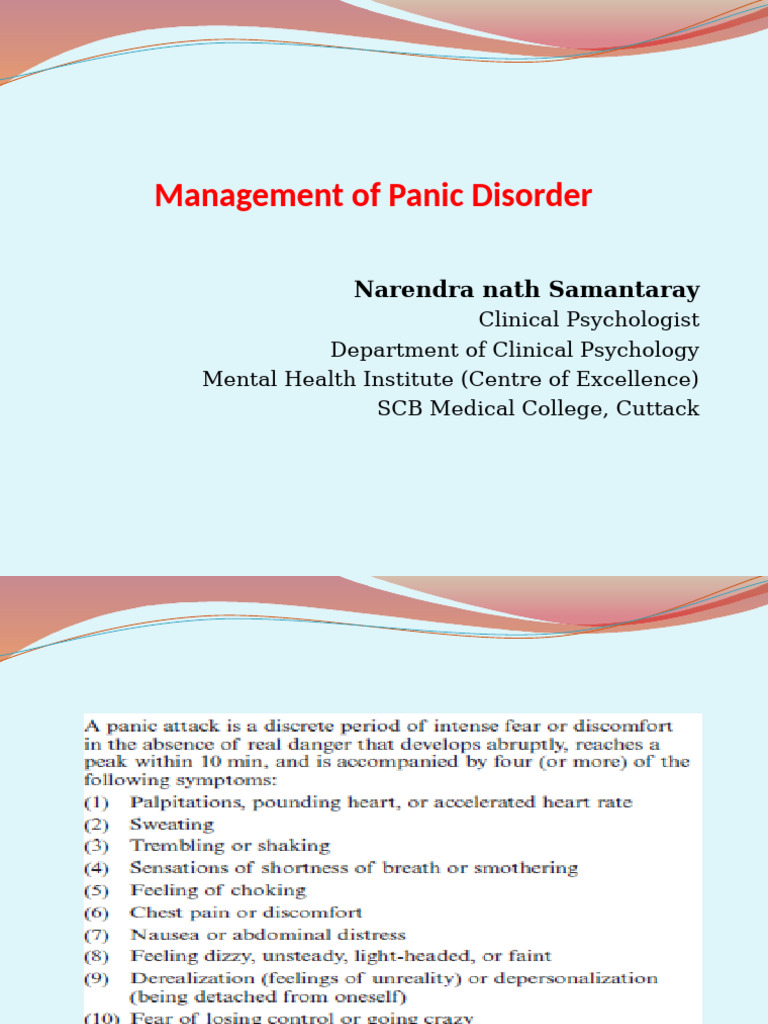 My Lecture on Management of Panic Disorder | PDF