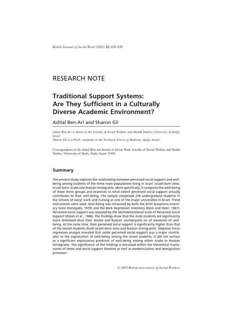 Research Note: Traditional Support Systems: Are They Sufficient in A ...