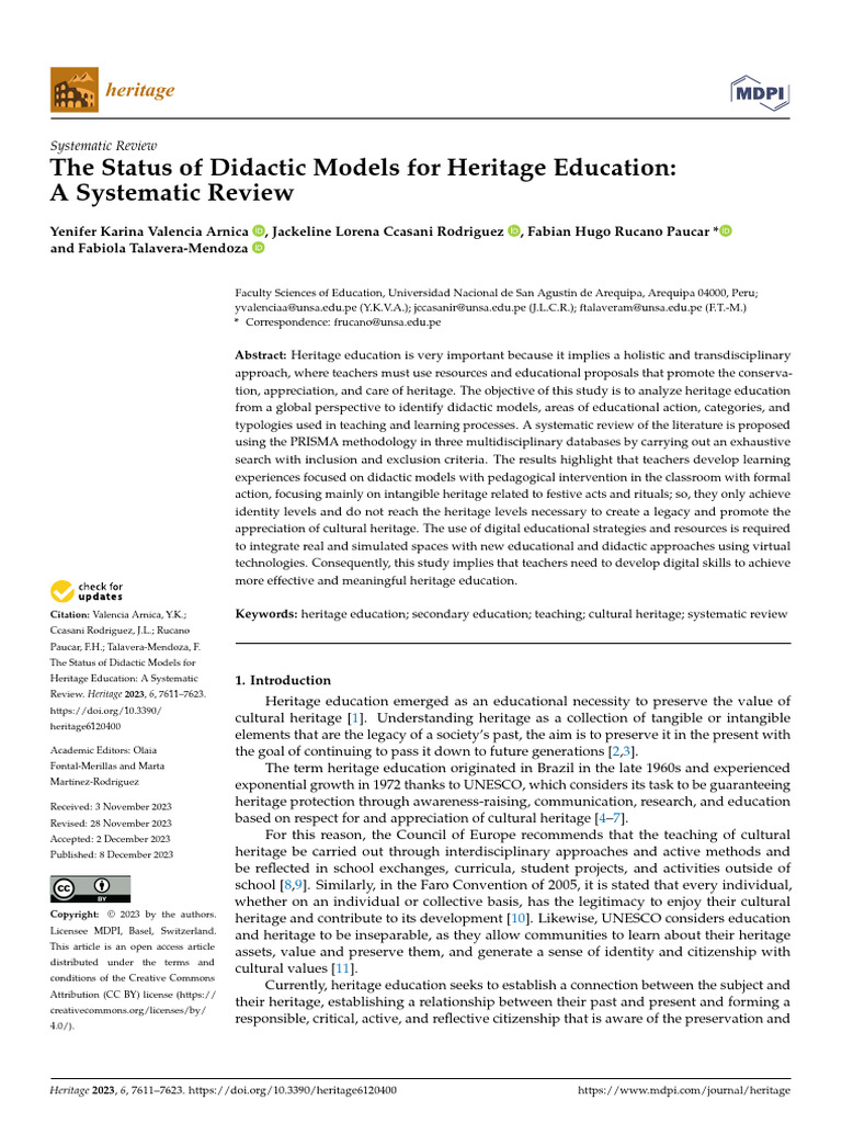 The Status of Didactic Models For Heritage Educati | PDF | Systematic Review | Methodology