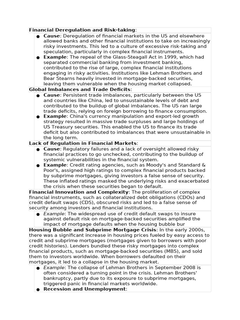 Financial Deregulation and Risk | PDF