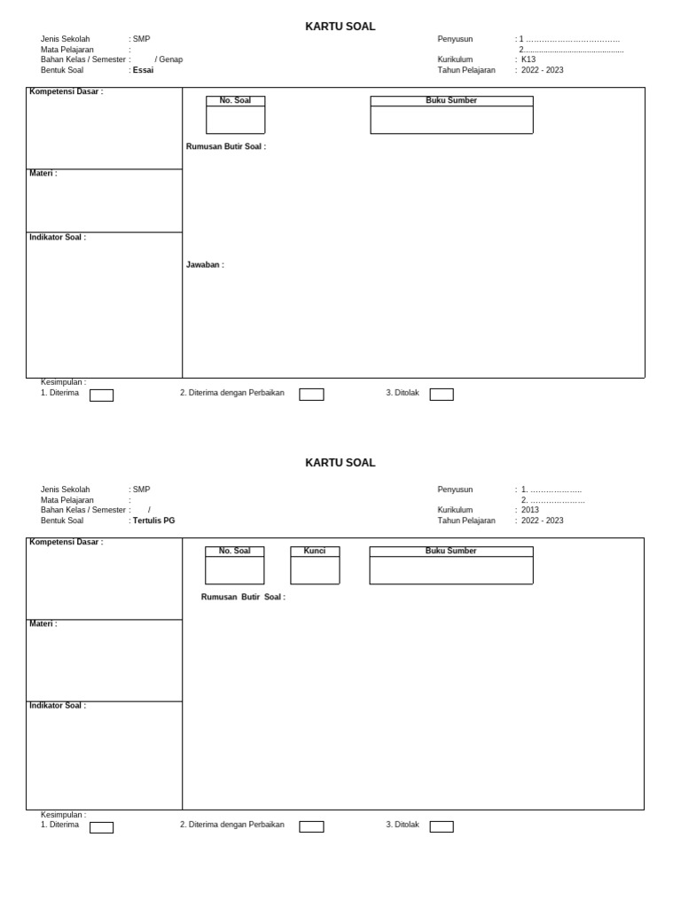 Blangko Kartu Soal | PDF