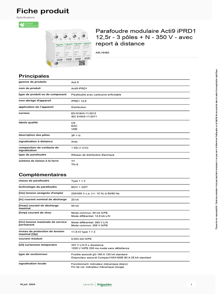 Schneider Electric - Acti9-iPRD1-PRD1 - A9L16482 | PDF