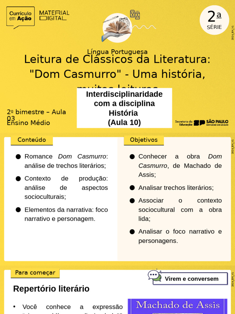 Aula 3 - Leitura de Clássicos Da Literatura. Dom Casmurro - Uma História, Muitas Leituras | PDF
