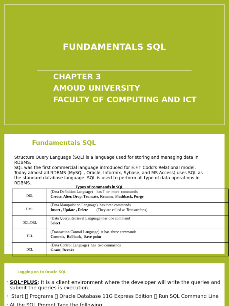 Chapter 3 SQL FUNDAMENTALS | PDF