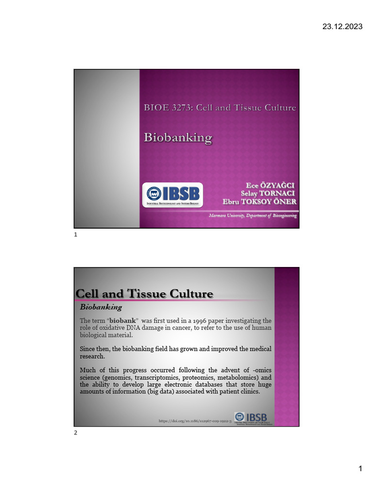 Lecture 9 CTC Biobanking | PDF