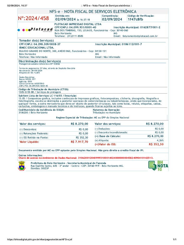 Plotacad - NF.2024-458 - 01. Ibmec - OP. 133052 | PDF