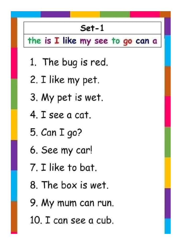 Sight Words in Sentences (Free Reading Material) | PDF