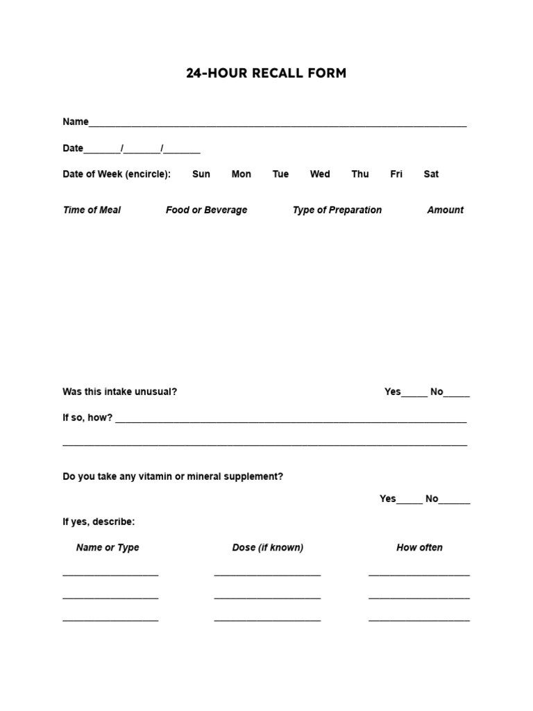 24-Hour Recall Form | PDF