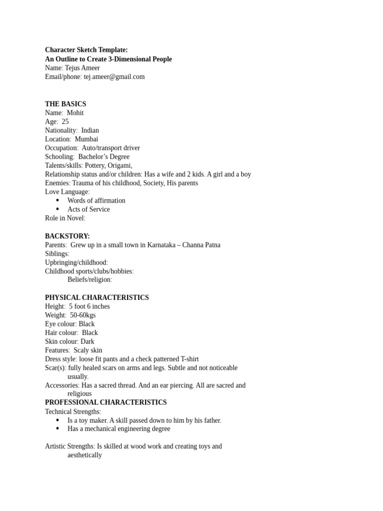 Character Sketch (Completed) | PDF