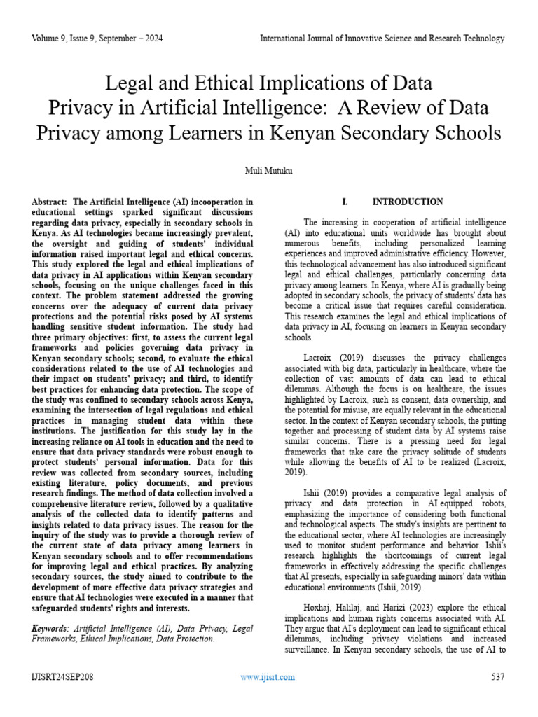 Data Privacy in Kenyan Schools' AI Use | PDF | Artificial Intelligence ...
