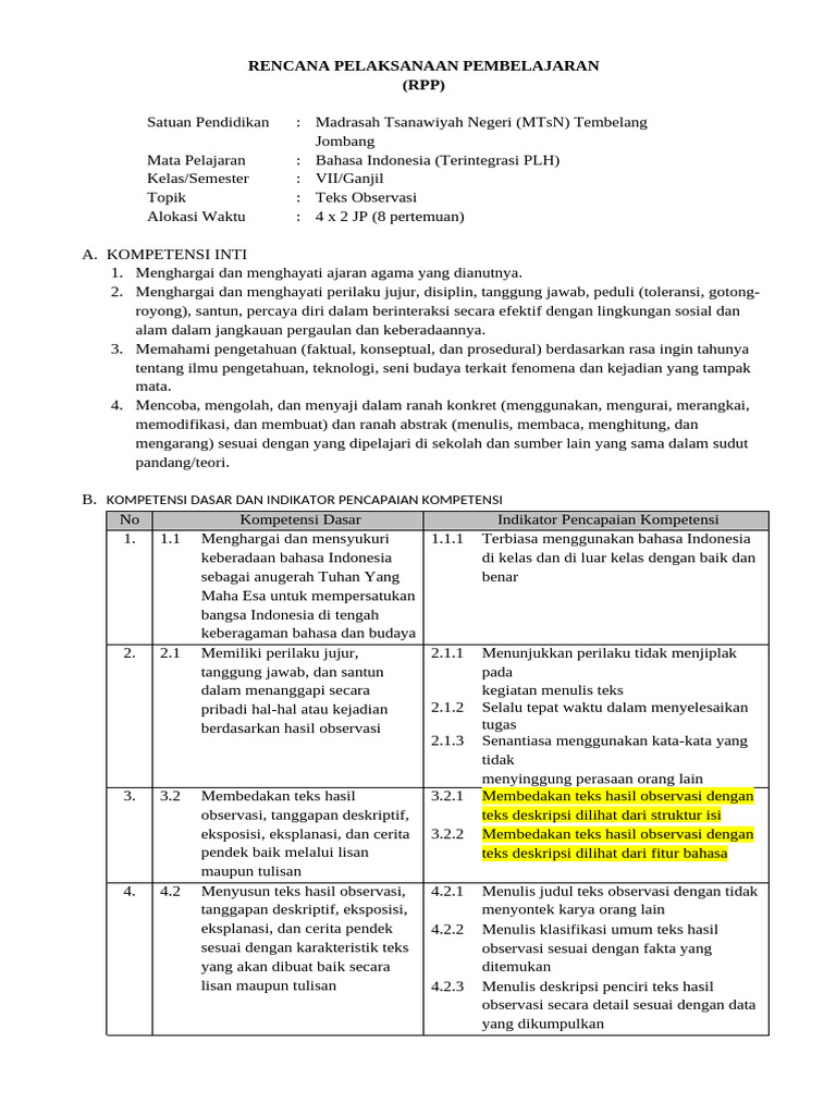 Bindo 7 - RPP Dalam Afrilia | PDF