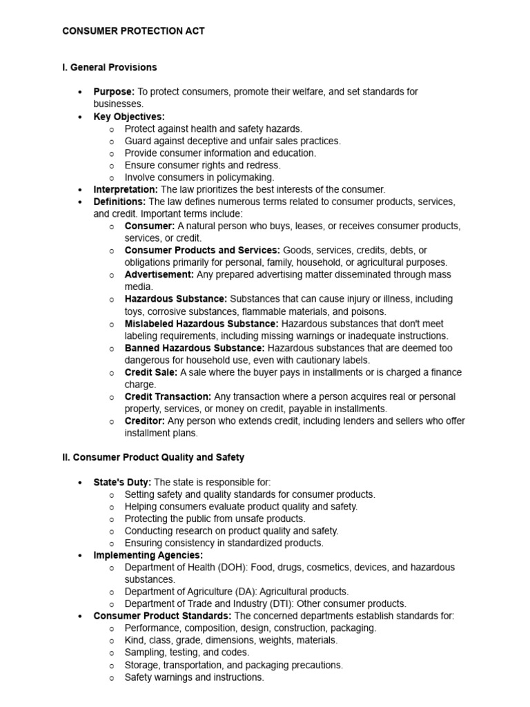 CONSUMER-PROTECTION-ACT-Notes | PDF