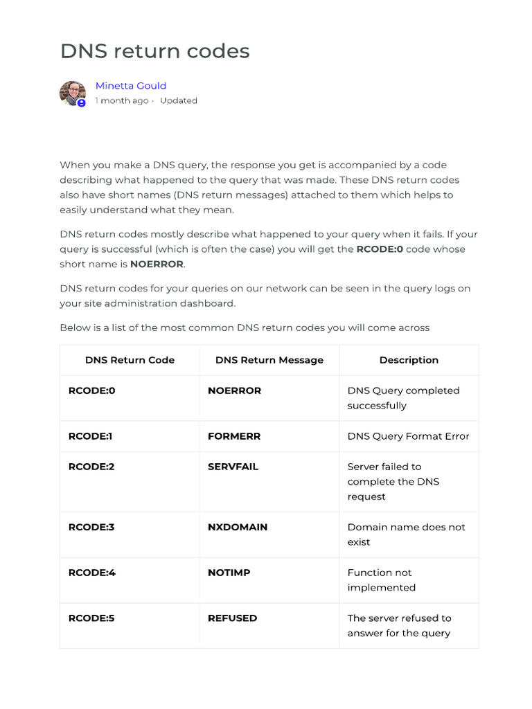 DNS Return Codes - DNSFilter | PDF