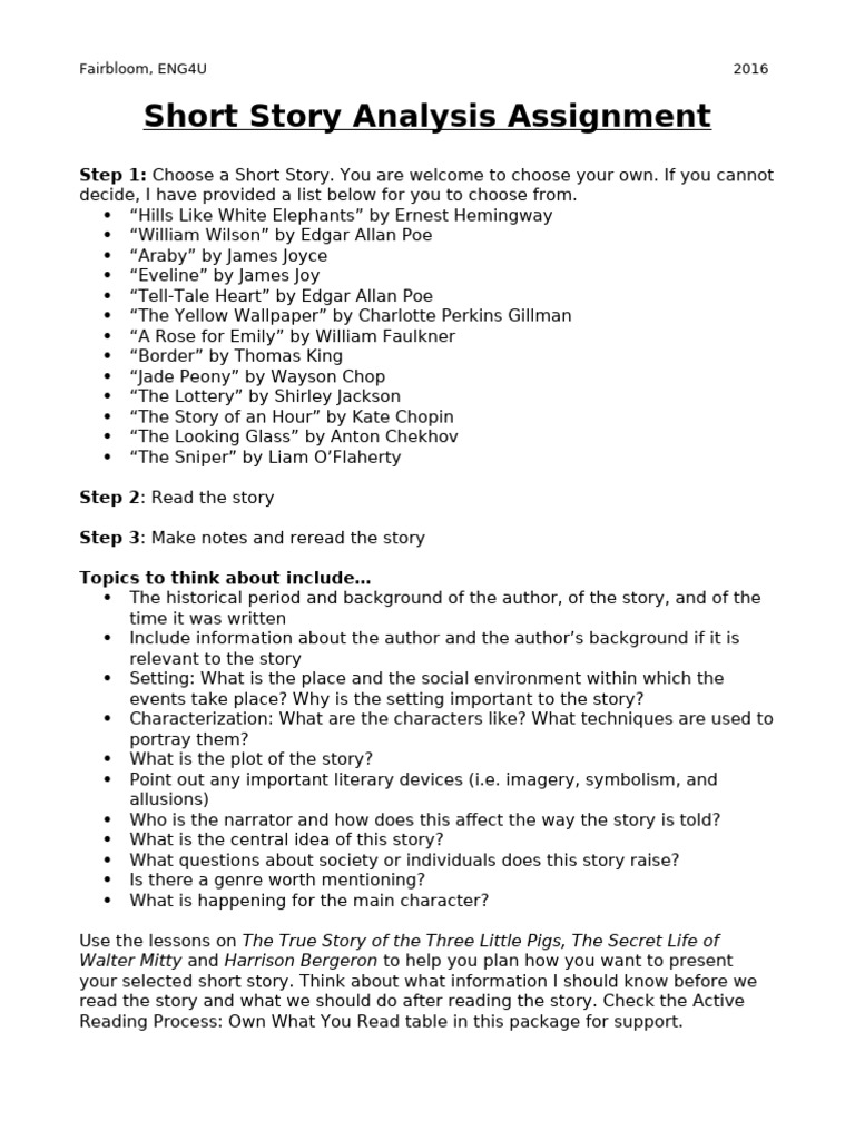 Eng4u Short Story Analysis Assignment | PDF