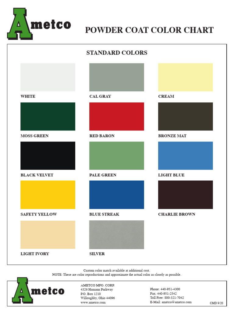 Ametco Powder Coat Color Chart | PDF