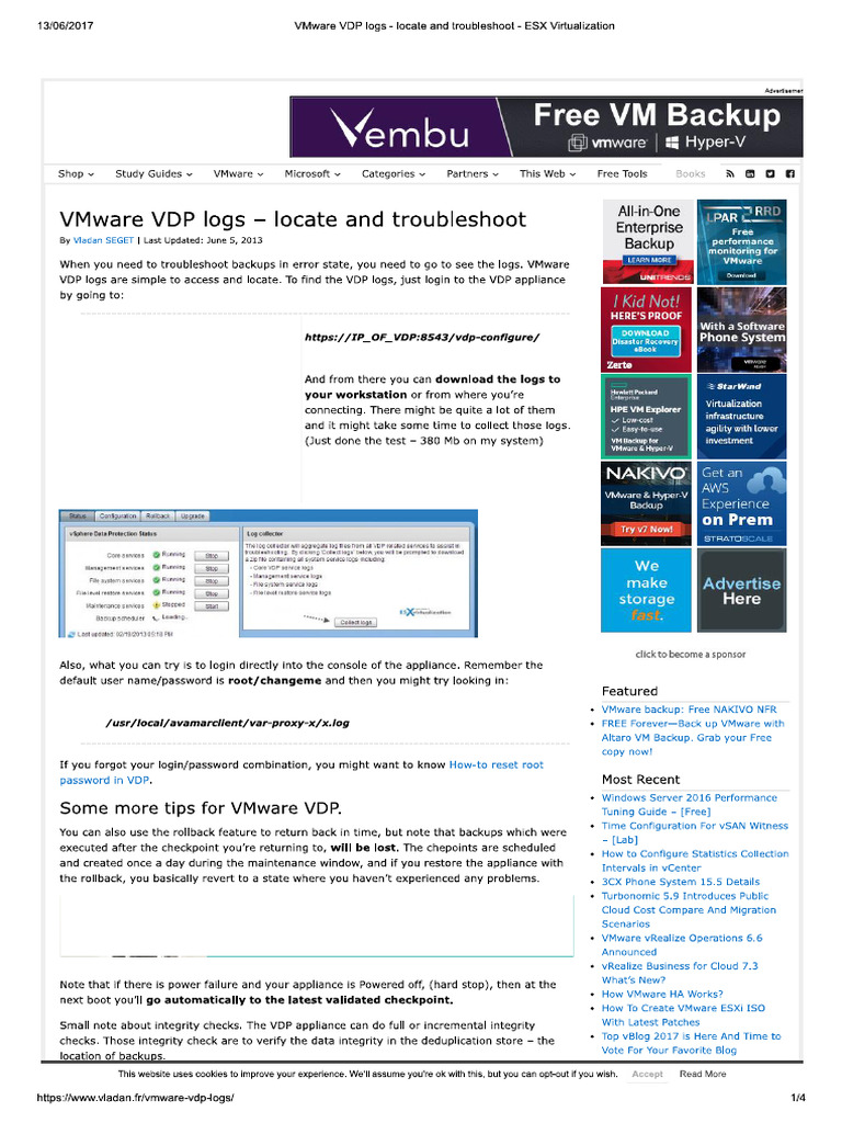 6 - VMware VDP Logs - Locate and Troubleshoot - ESX Virtualization | PDF