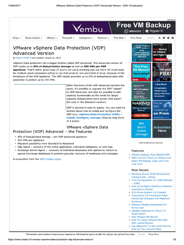 6 -VMware VSphere Data Protection (VDP) Advanced Version - ESX Virtualization | PDF