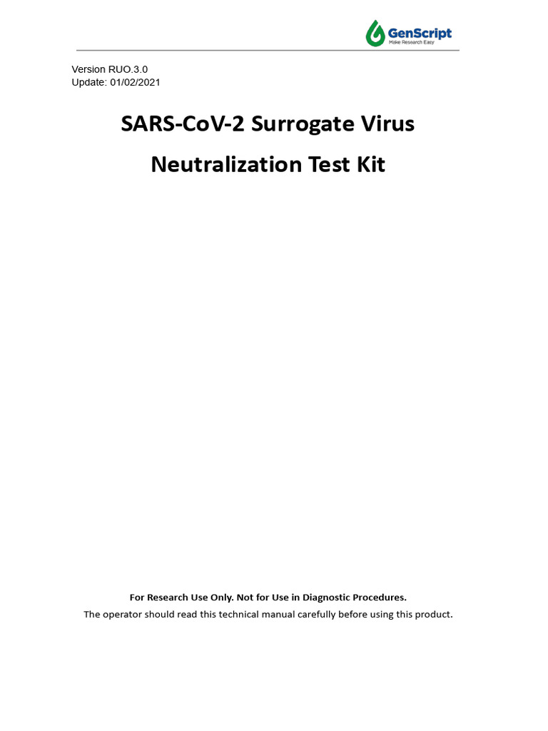 Sars-Cov-2 Surrogate Virus Neutralization Test Kit: Version Ruo.3.0 ...