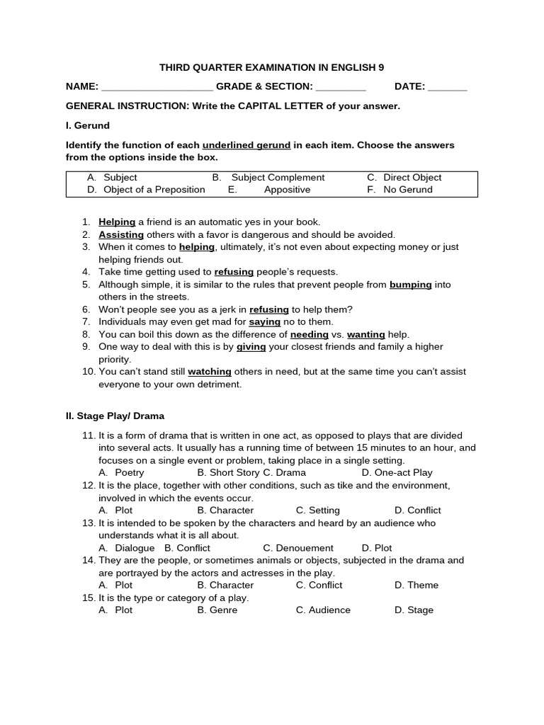 Third Quarter Examination in English 9 | PDF | Plot (Narrative)