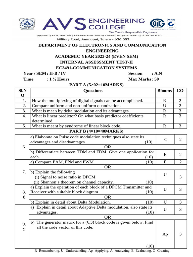 Ec3491 CS Iat - 1 QP | PDF