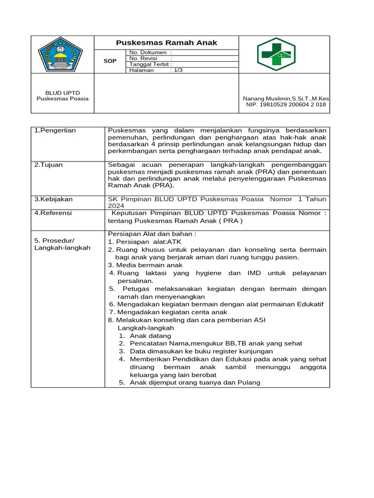 SOP Ruang Bermain Anak | PDF | Pengembangan Diri | Kesehatan Holistik