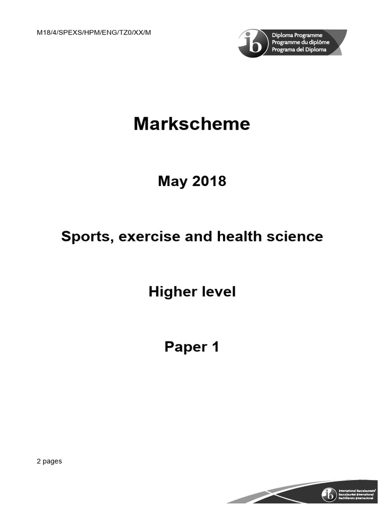 Sports Exercise and Health Science Paper 1 HL Markscheme | PDF