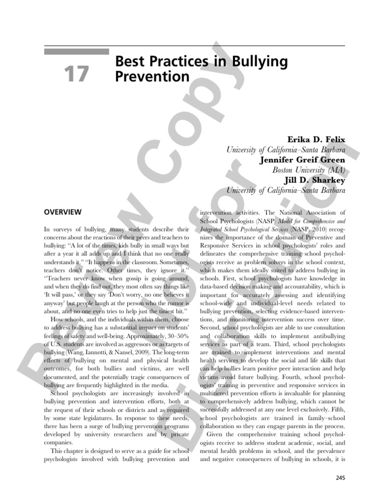 Best Practices in Bullying Prevention | PDF