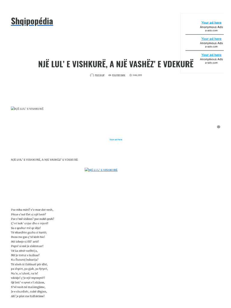 Një Lul' e Vishkurë, A Një Vashëz' e Vdekurë - Shqipopédia - Kopjo | PDF