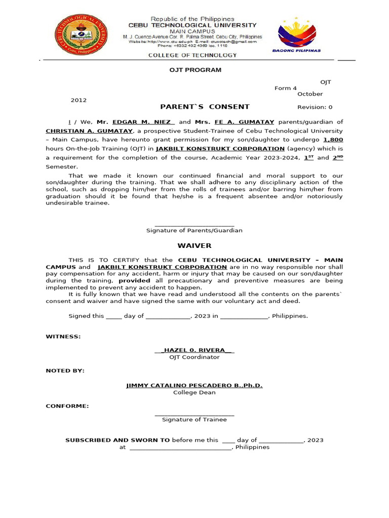 Parents-Consent-Copy-OJT-411_SY2025 (1) | PDF