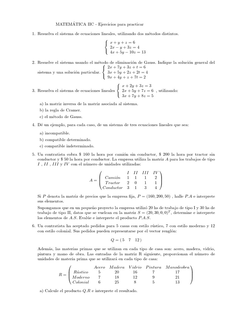 Repaso Matrices-Sucesiones-Series Junio 24 | PDF | Sistema de ecuaciones lineales | Matriz ...