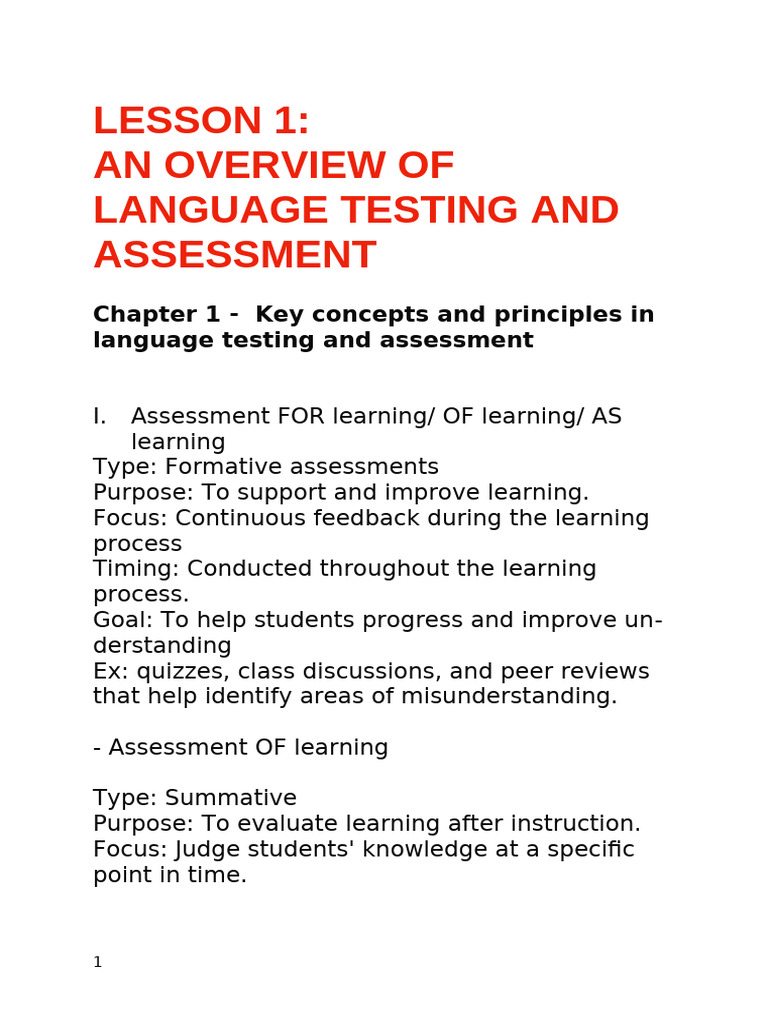 Lesson 1: An overview of language testing and assessment | PDF