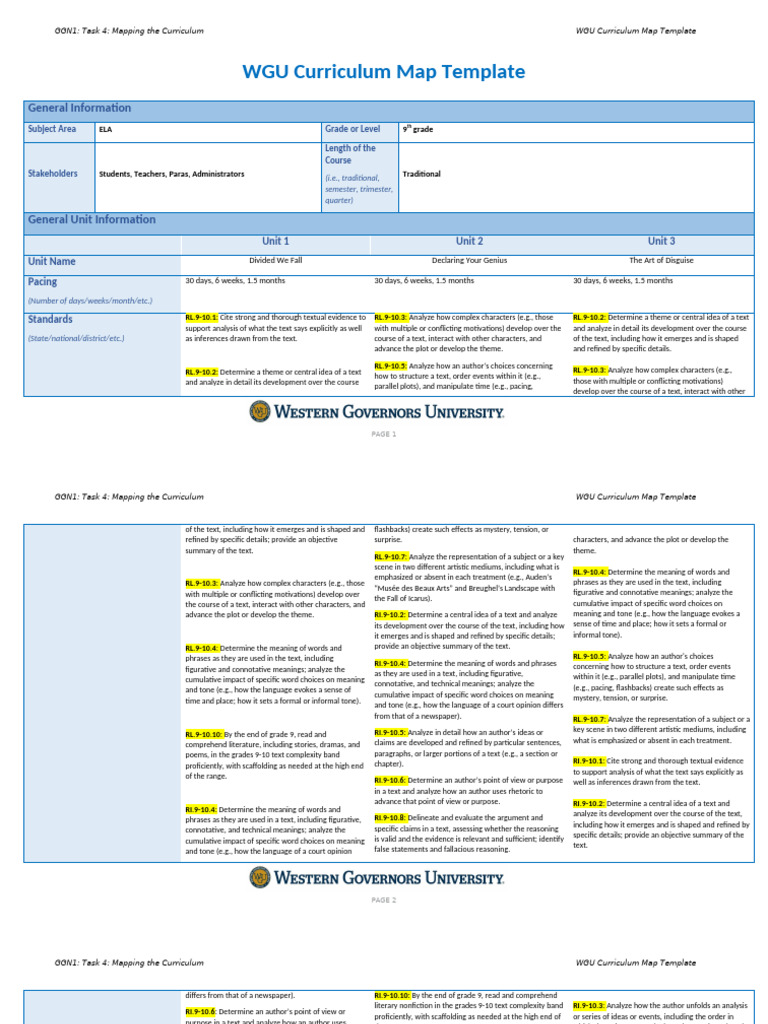 Task 4 - WGU Curriculum Map Template | PDF