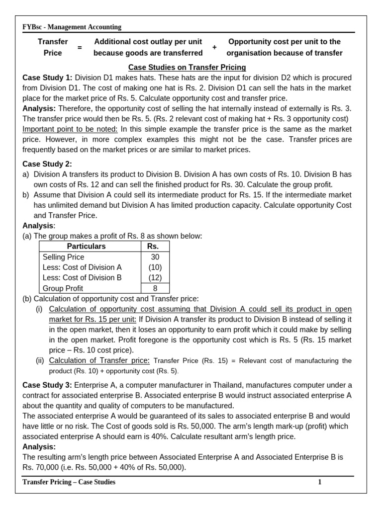 Transfer Pricing - Case Studies | PDF