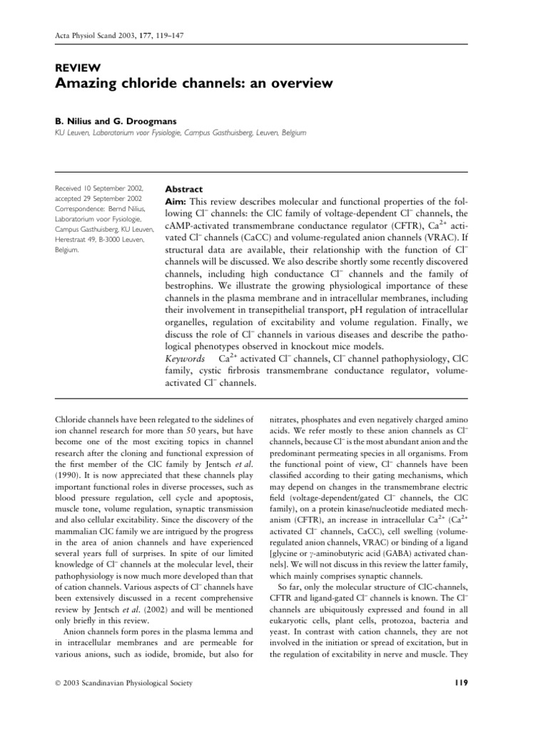 Amazing Chloride Channels An Overview. | PDF