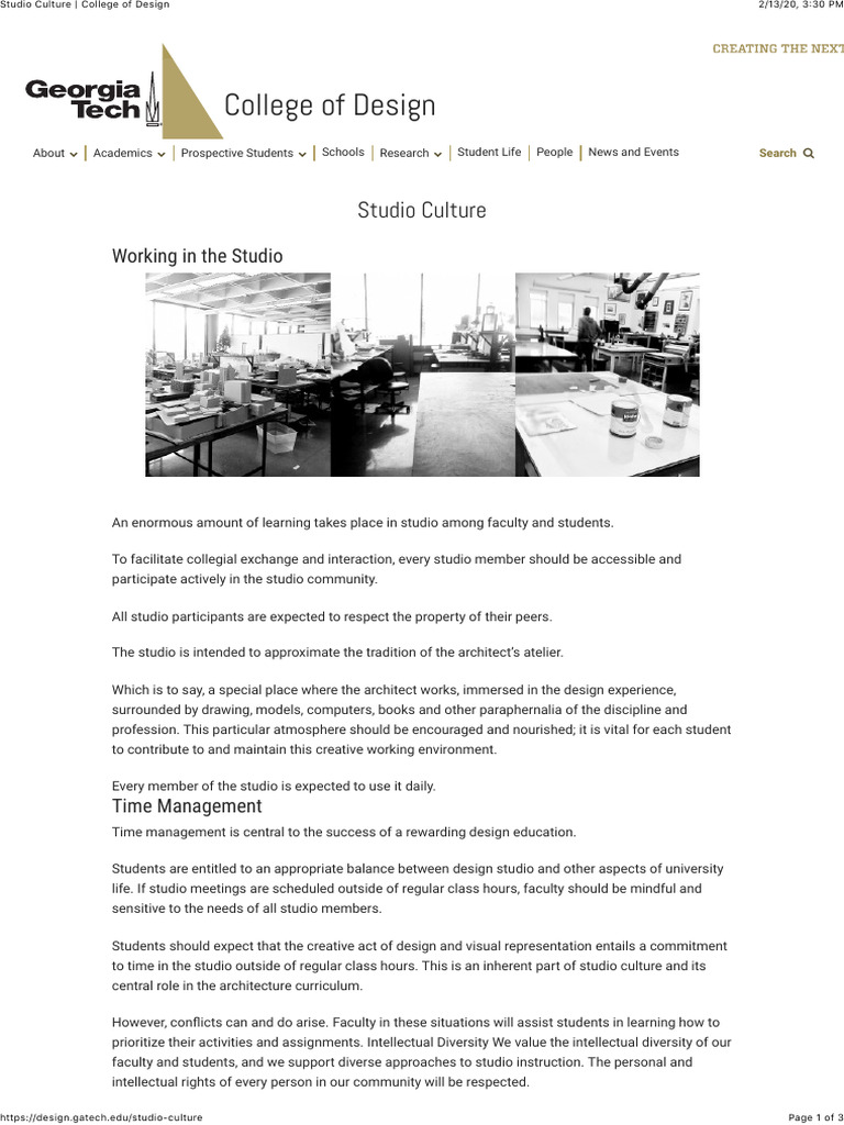 Studio Culture _ College of Design | PDF
