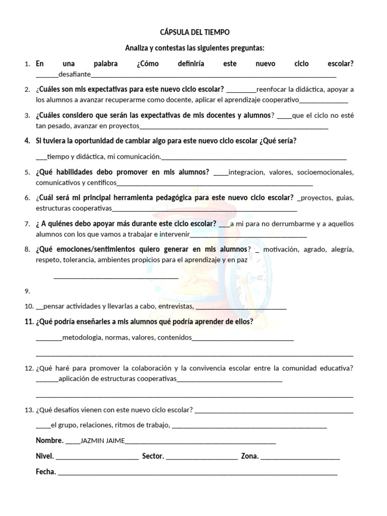 Anexo 1. Capsula Del Tiempo. | PDF | Enseñando | Crecimiento personal y ...