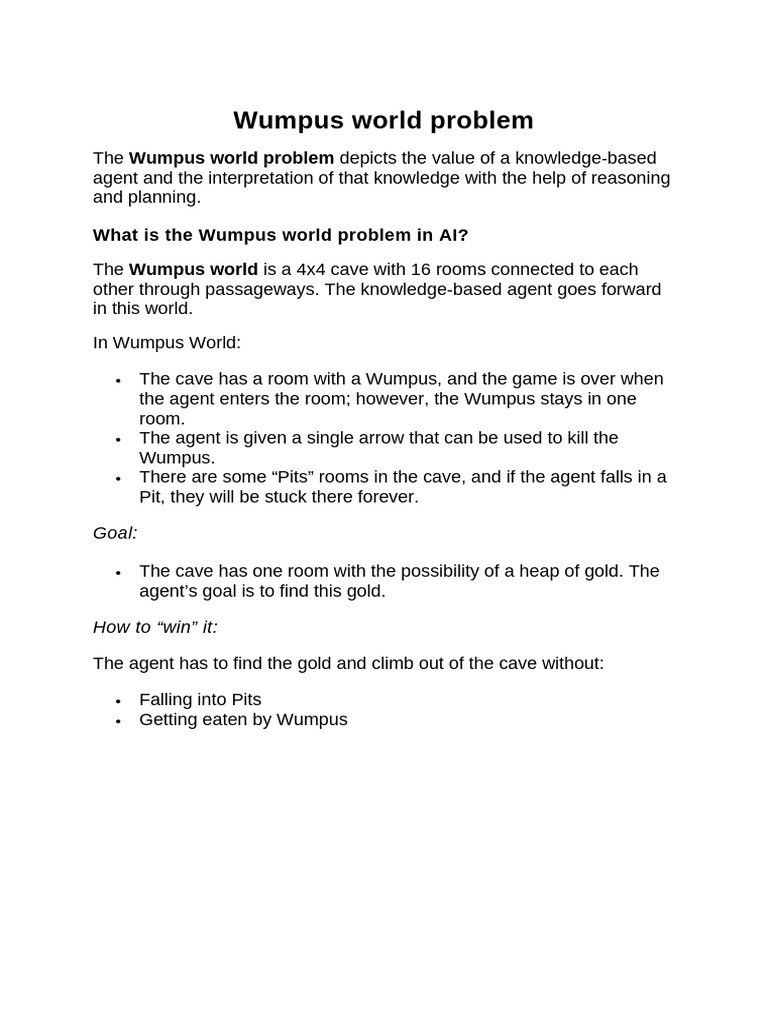 Wumpus World Problem | PDF