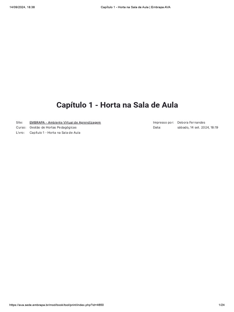 Capítulo 1 - Horta na Sala de Aula _ Embrapa AVA | PDF