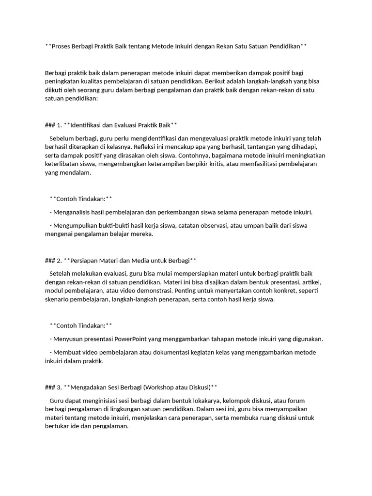 Proses Berbagi Praktik Baik Tentang Metode Inkuiri Dengan Rekan Satu ...