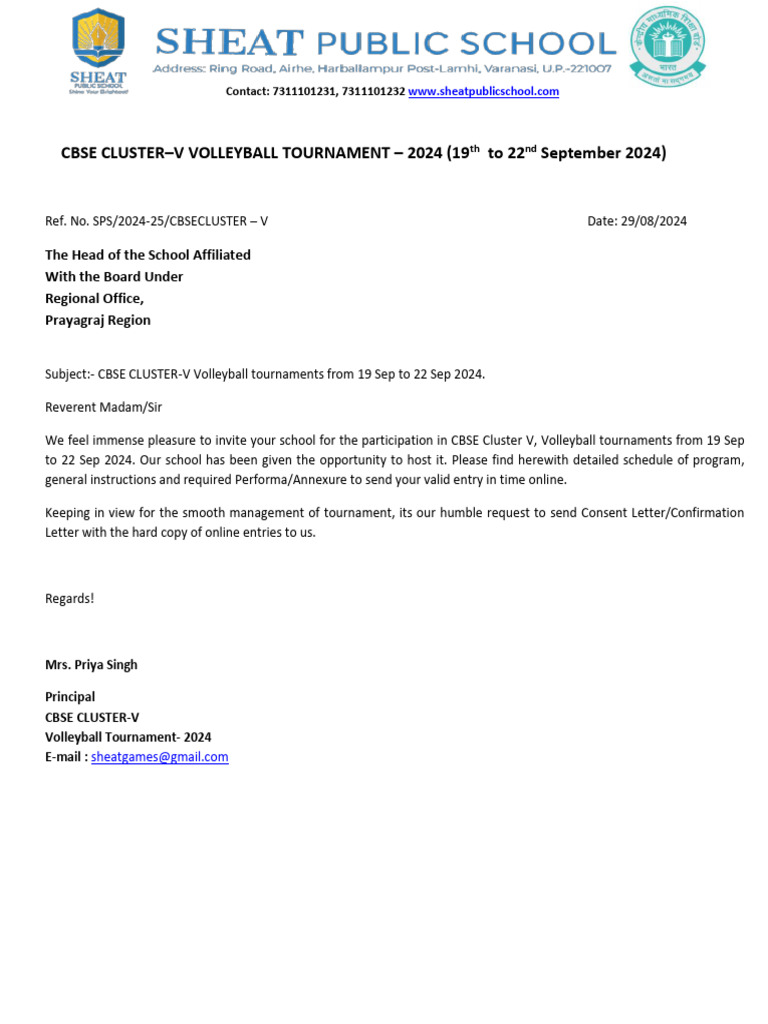 Cbse Cluster - V Volleyball 2024 | PDF