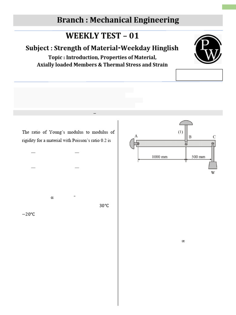 120 ©ClassTube? Strength of Materials Weekly Test 01 Test | PDF | Young ...