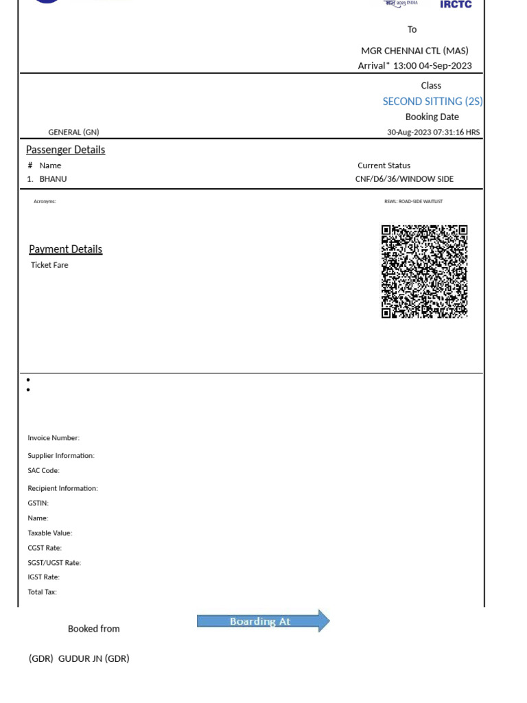 Passenger Details: Arrival 13:00 04-Sep-2023 MGR Chennai CTL (Mas) | PDF