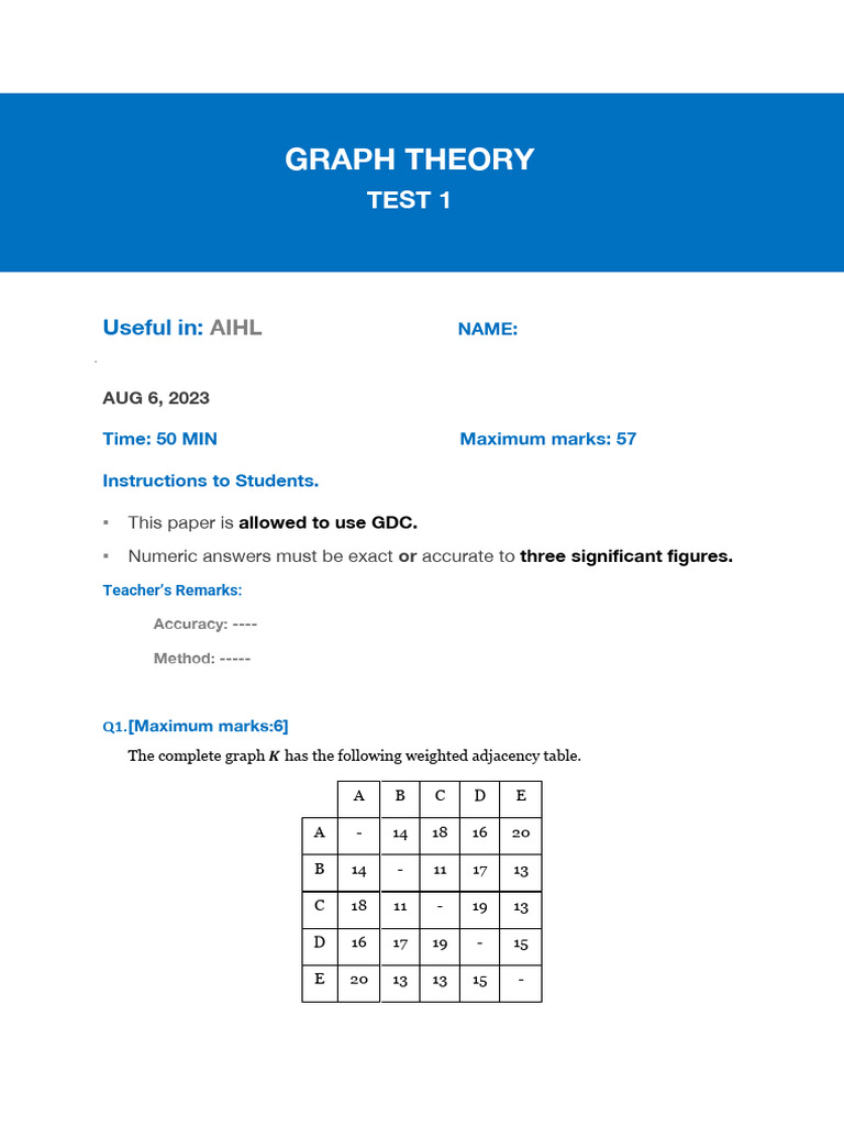 GRAPH THEORY TEST 1 | PDF