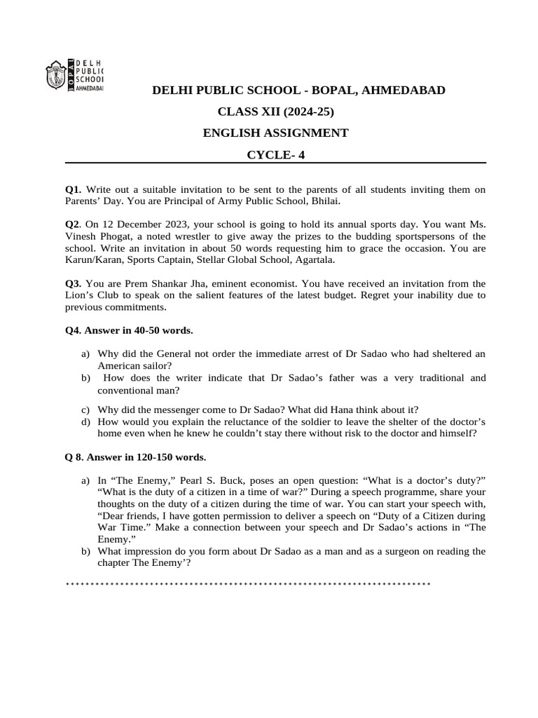 XII Assignment Cycle 4 2024 25 | PDF